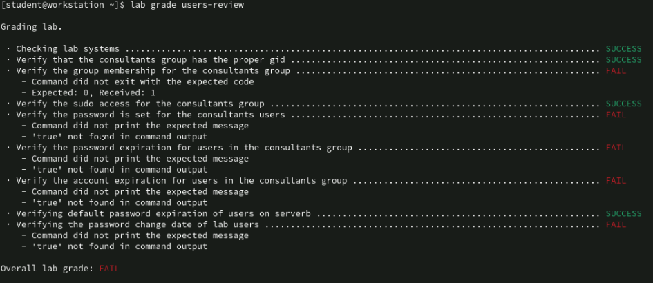 Solved: RH124 - ch06s11 - lab grade users-review fails - Red Hat Learning Community