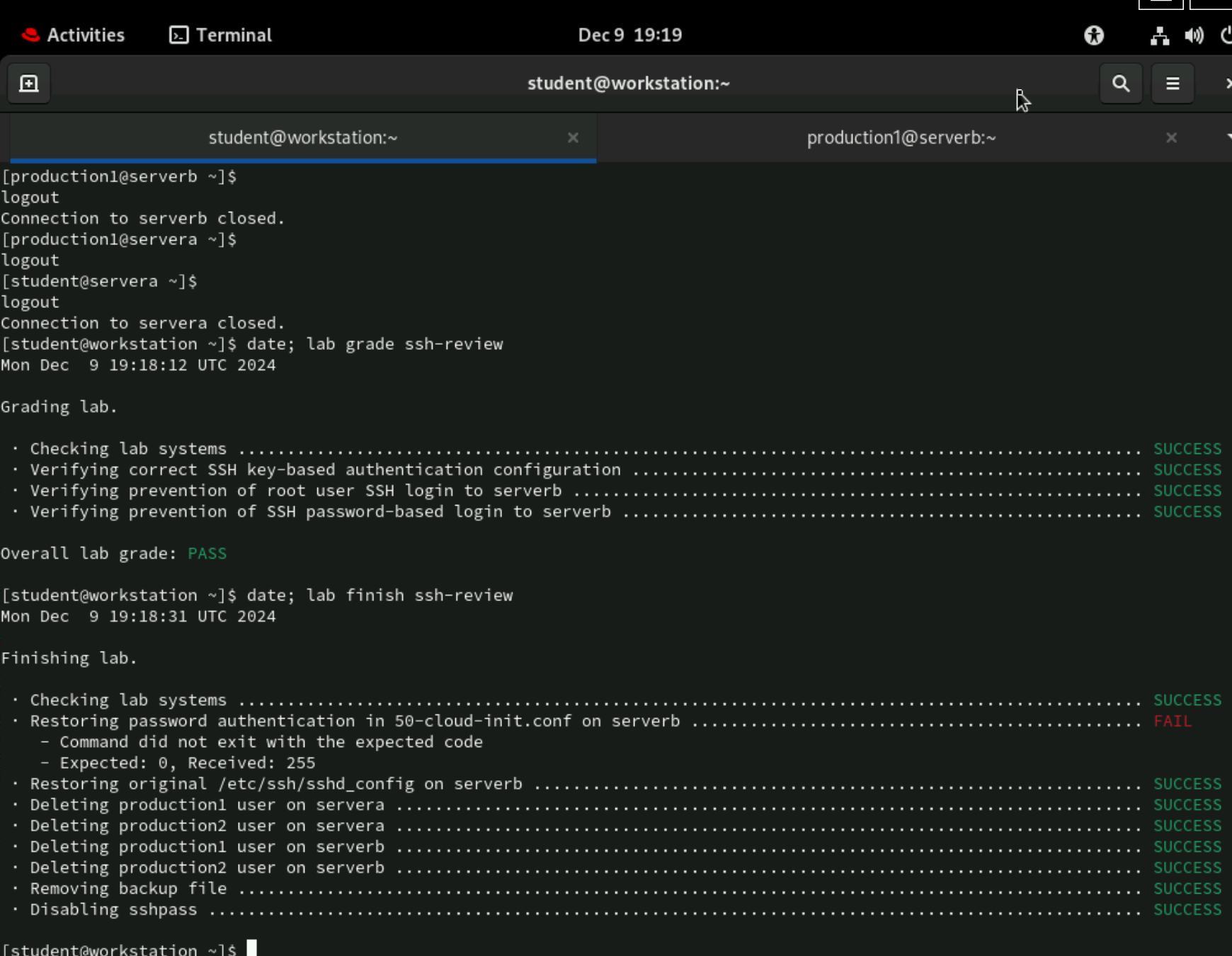 Solved: RH124 - ch10s07 | lab finish ssh-review fails - Red Hat Learning Community