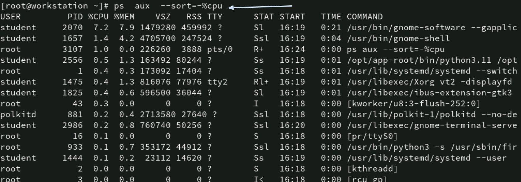 Sorted CPU and Memory Consuming Processes - Red Hat Learning Community