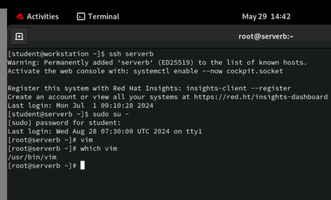 RH134 - Lab 10.7 - vim went missing on serverb - Red Hat Learning Community