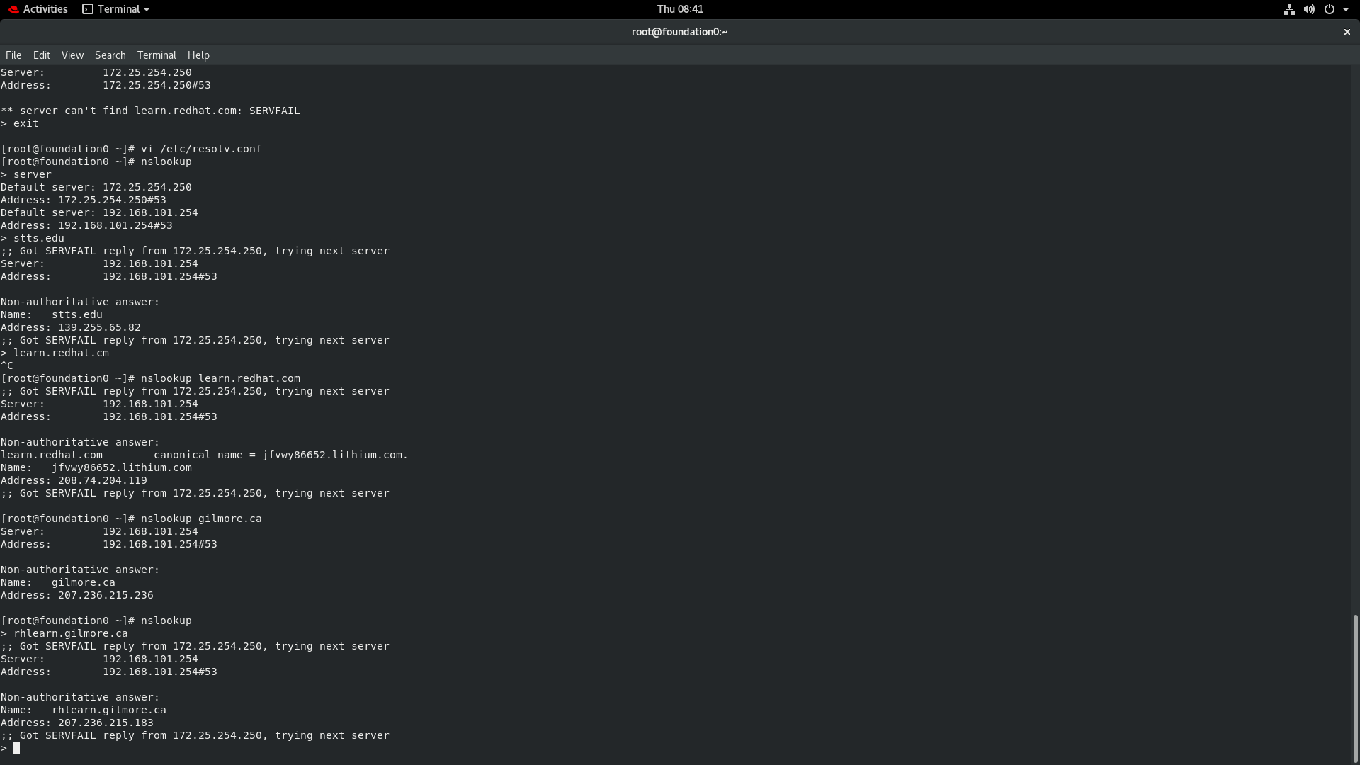 Solved: RHA Academy DNS Resolve Outside World Failed - Red Hat Learning ...