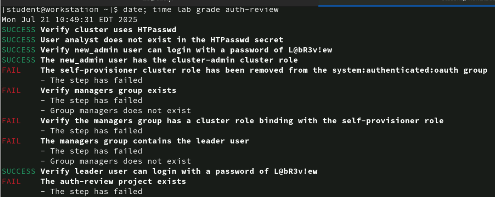 Lab 3.5 Authentication and Authorization: Grading - Red Hat Learning Community