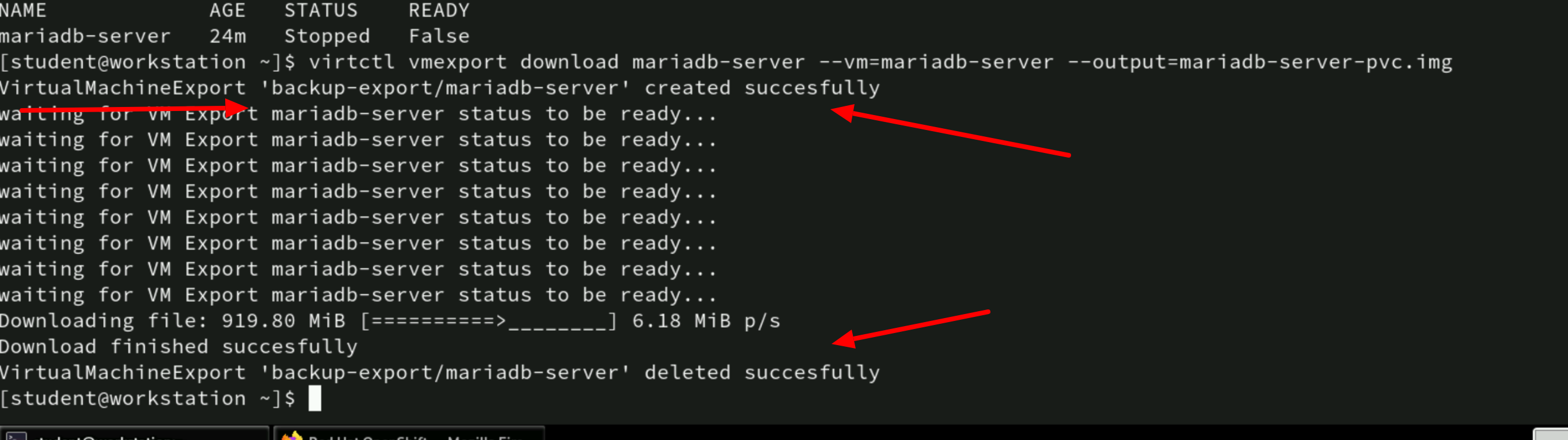 Solved: virtctl vmexport image creating vm - Guided Exerci... - Red Hat Learning Community
