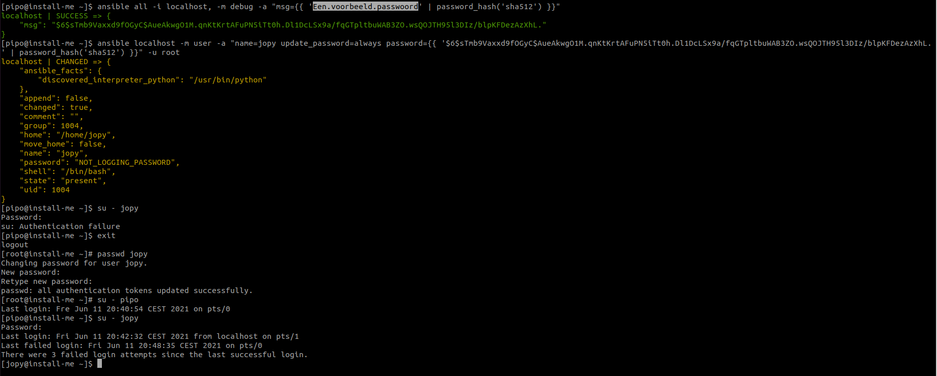 changing the password with ansible - Red Hat Learning Community