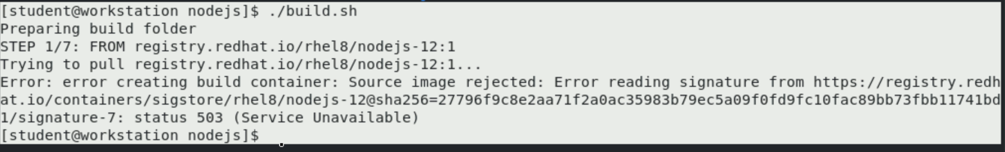 DO180: Chapter 7 lab exercise, section 5 build.sh ... - Red Hat Learning Community