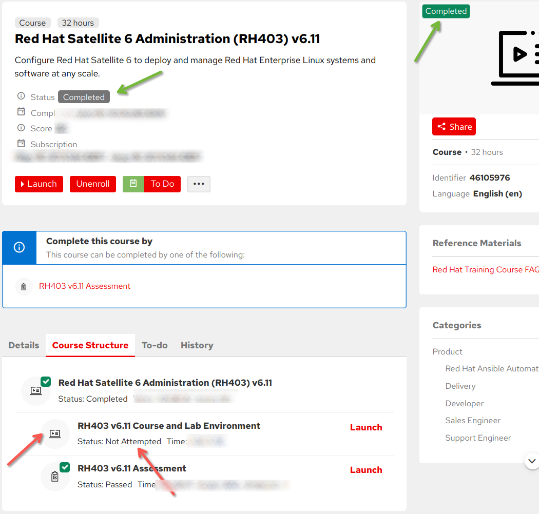 Completed course shows not attempted (incomplete) ... - Red Hat Learning Community