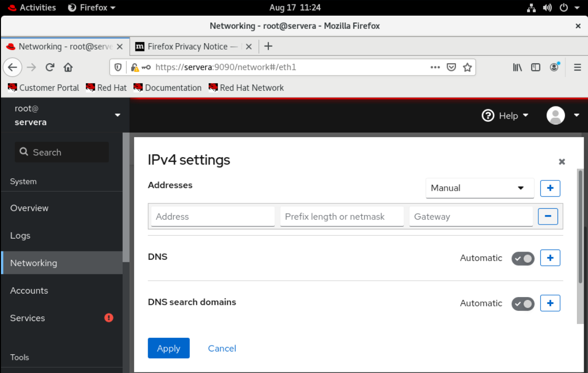 Solved: Using Web Console to add Network like nmcli? - Red Hat Learning Community
