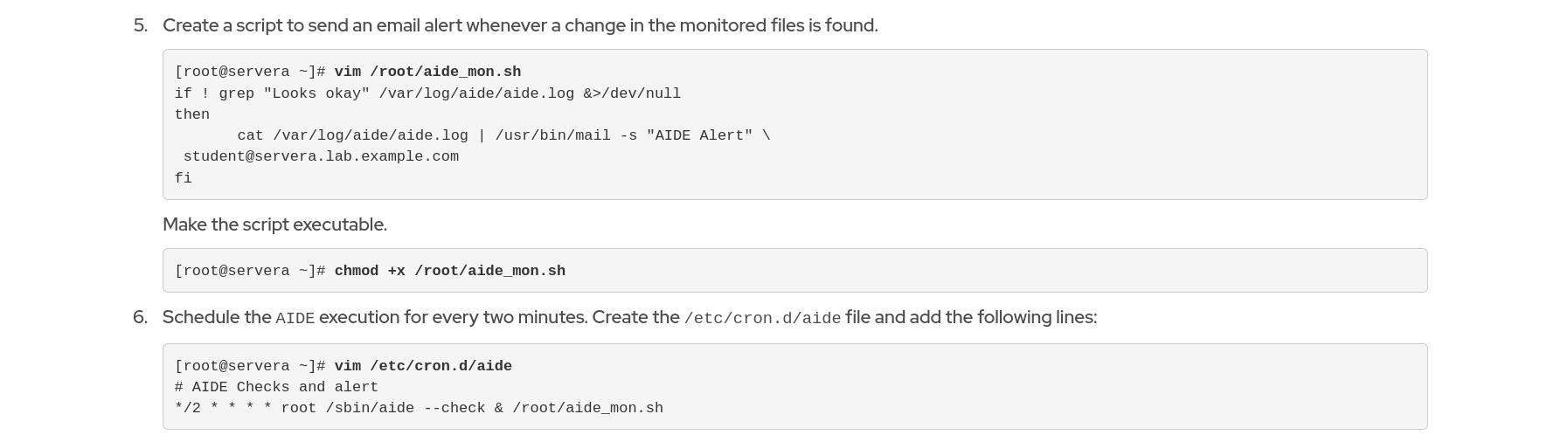 RH342 setting up a cron job for AIDE check - Red Hat Learning Community