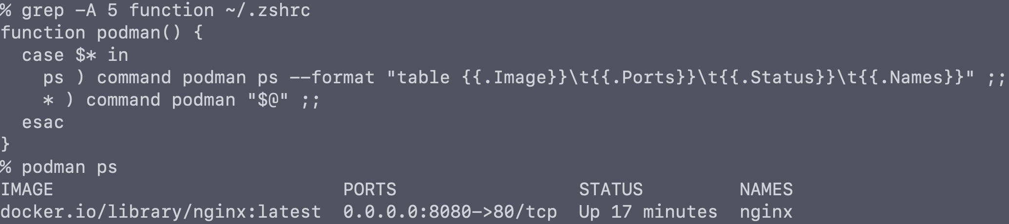 Change default podman ps format - Red Hat Learning Community