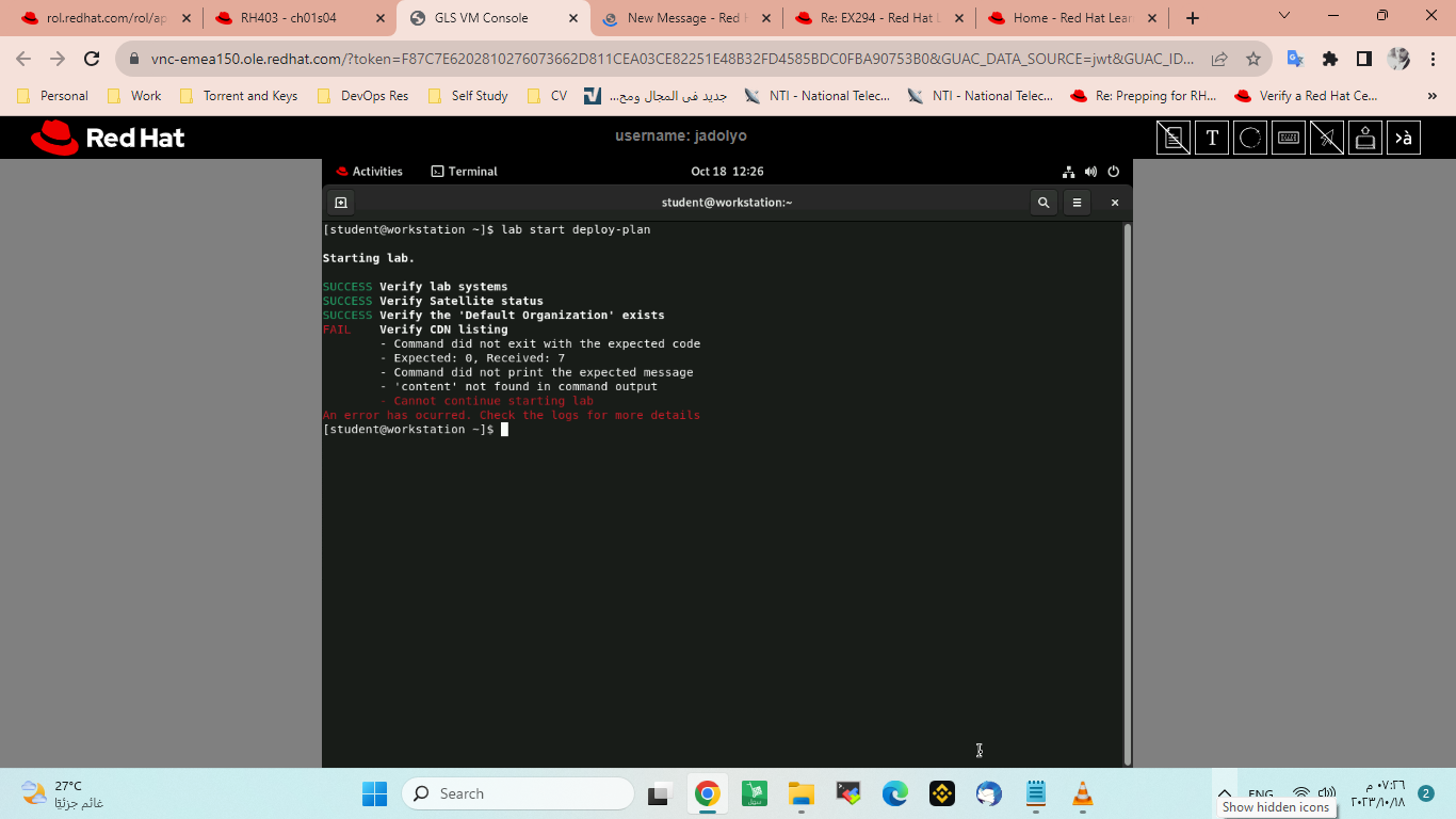 Deploy Plan Lab not starting correctly - Red Hat Learning Community