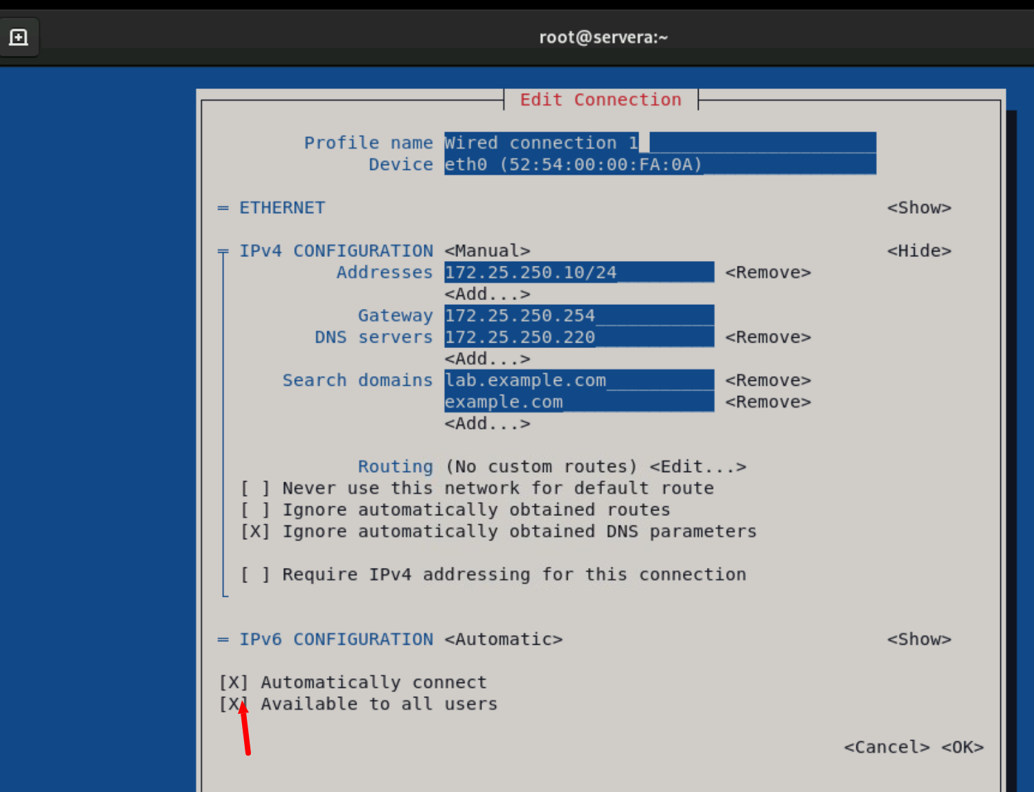 Solved: autoconnect no in nmtui - Red Hat Learning Community