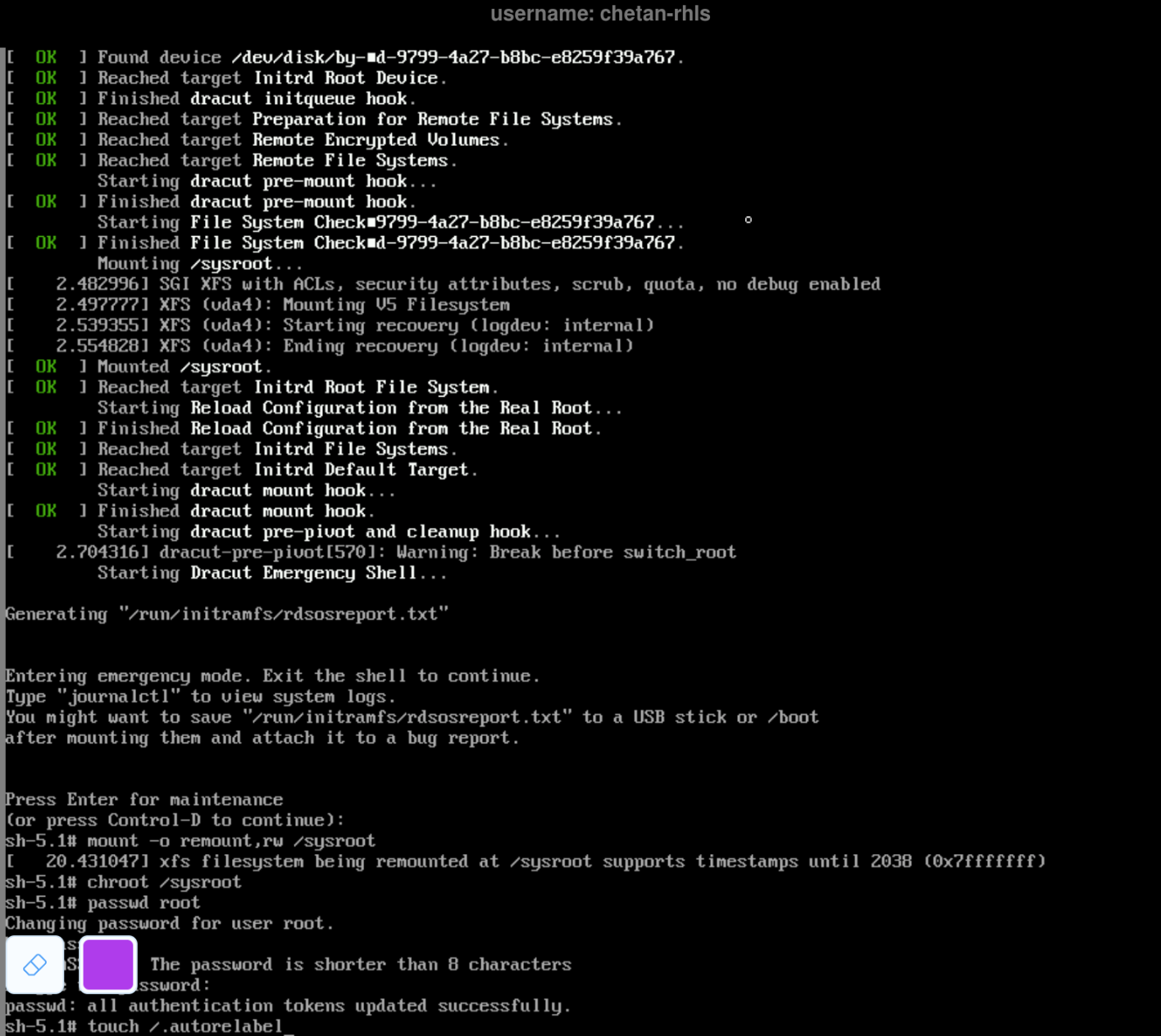 Solved: RH134 / RH199: RHEL9.0 Lab reset root password usi... - Red Hat ...